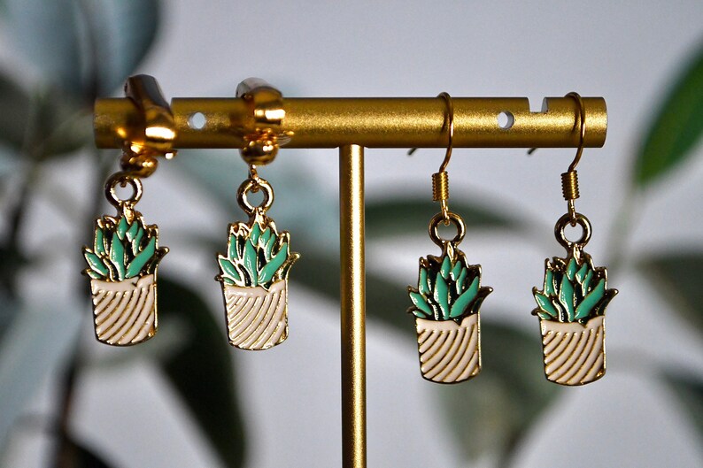 Potted Plant Clip on Earrings - Hypoallergenic Hook -cute -plant ...