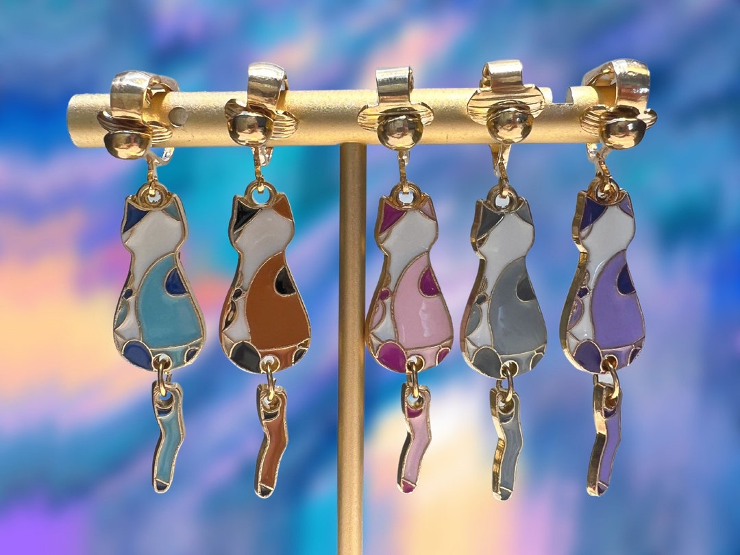Cat Dangle Clip on Earrings - Tail Dangles Separate From Body ...