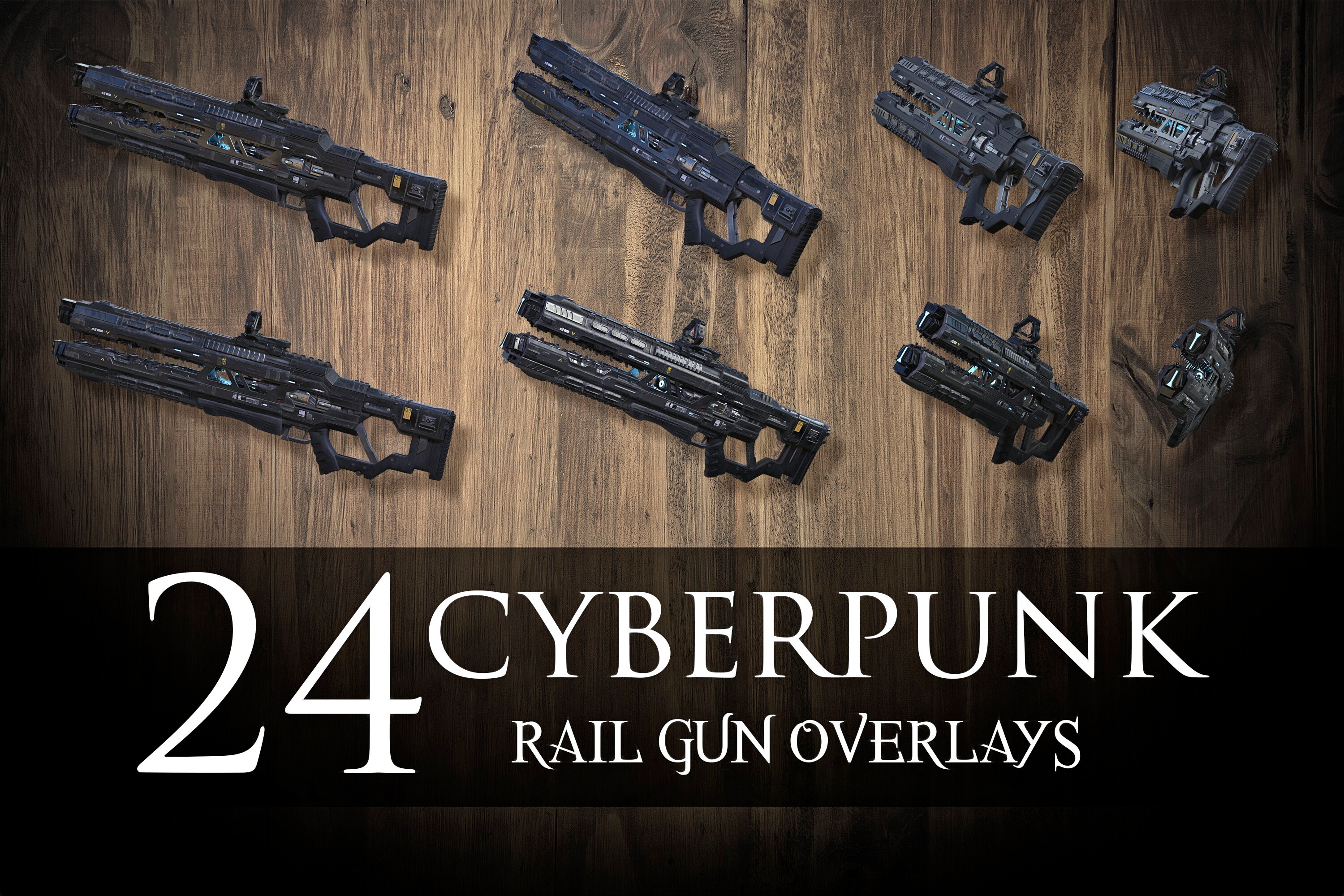 24 Cyberpunk Rail Gun Overlays | Model | Overlays | Fantasy | Render ...