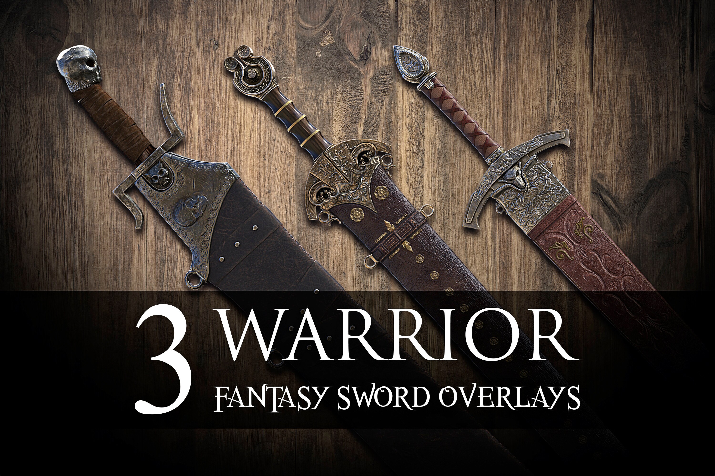 3 Warrior Fantasy Sword Overlays | Swords | Overlays | Fantasy | Render ...