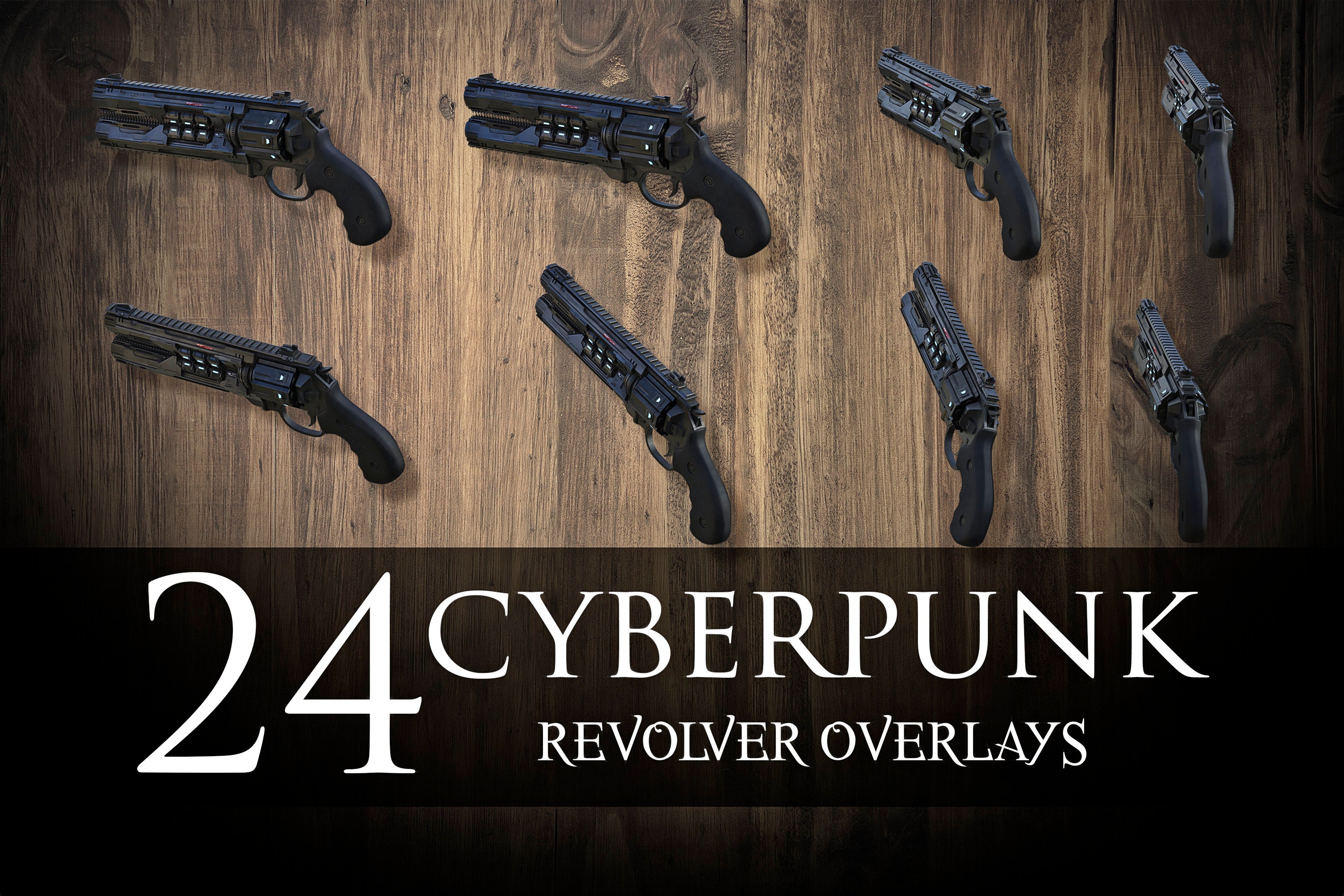 24 Cyberpunk Revolver Overlays Model Overlays Fantasy Render Stock PNG ...