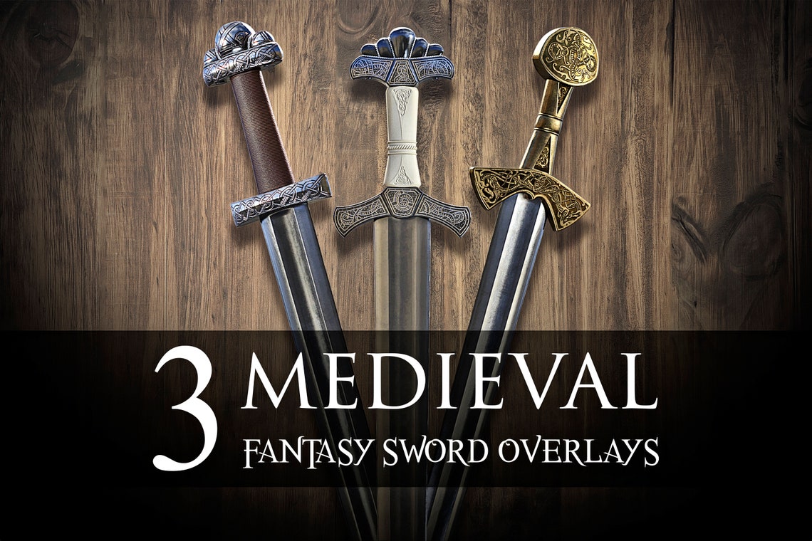 3 Medieval Fantasy Sword Overlays Swords Overlays Fantasy Render Stock ...