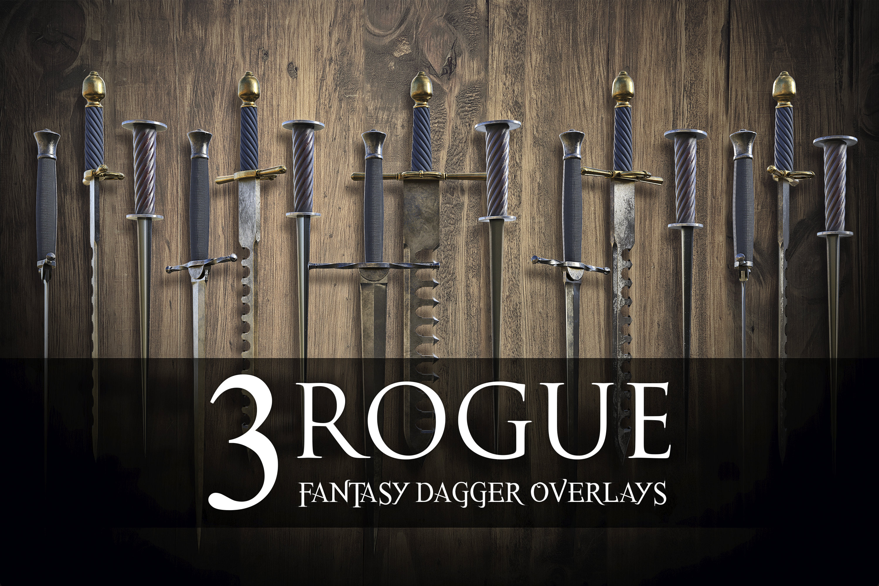 3 Rogue Fantasy Dagger Overlays Daggers Overlays Fantasy Render Stock ...