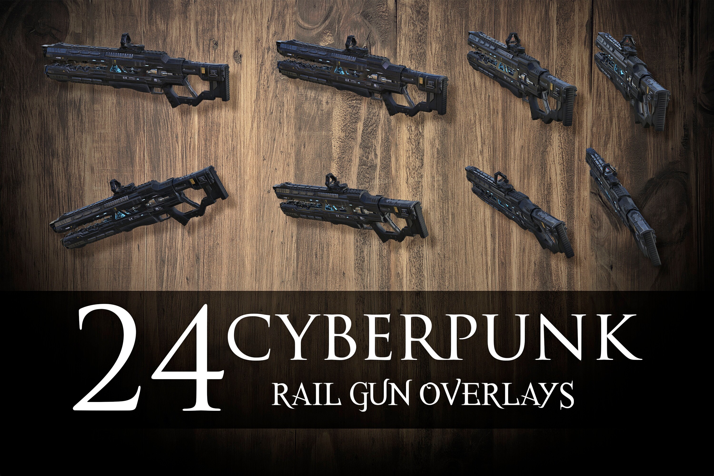 24 Cyberpunk Rail Gun Overlays | Model | Overlays | Fantasy | Render ...
