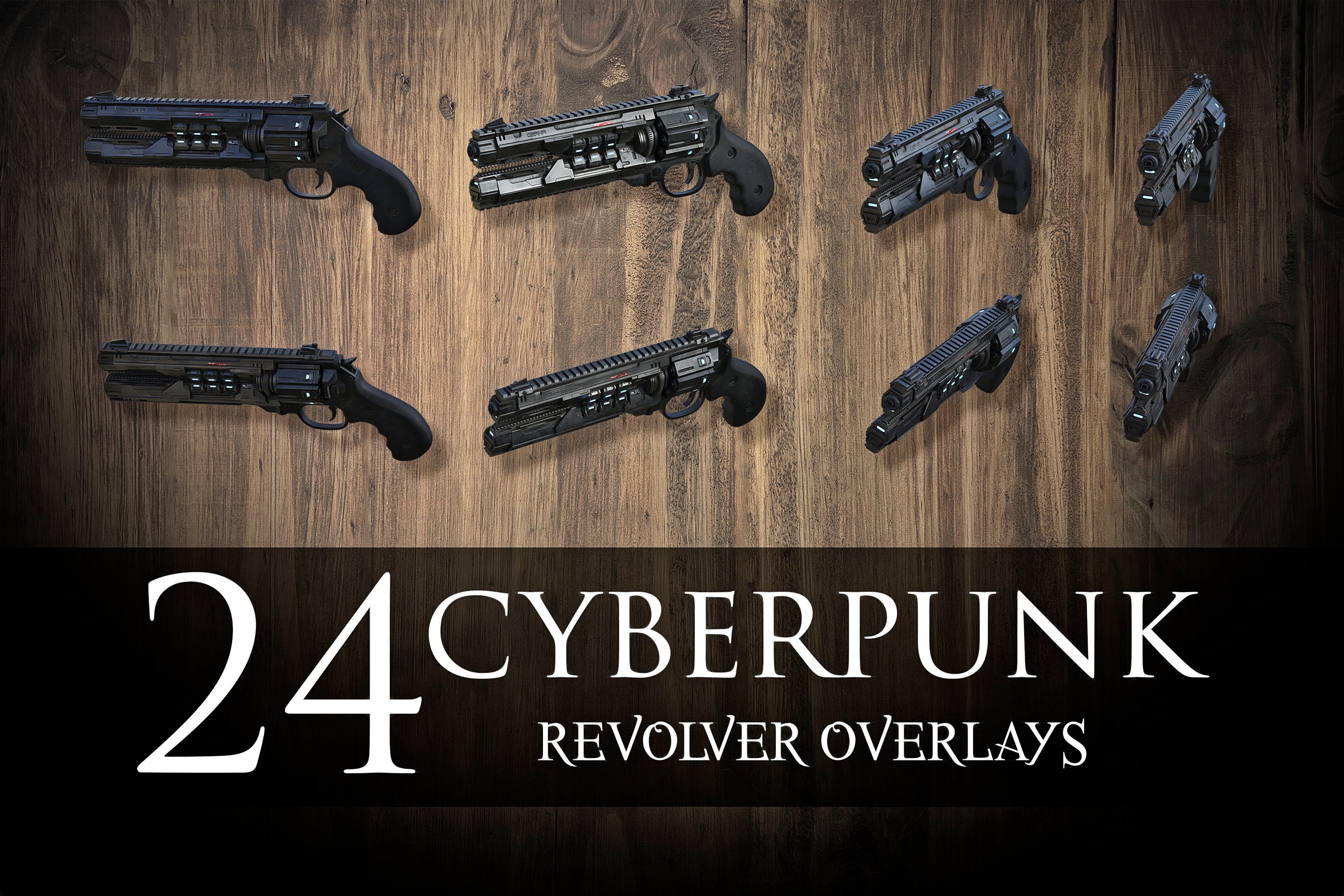 24 Cyberpunk Revolver Overlays Model Overlays Fantasy Render Stock PNG ...