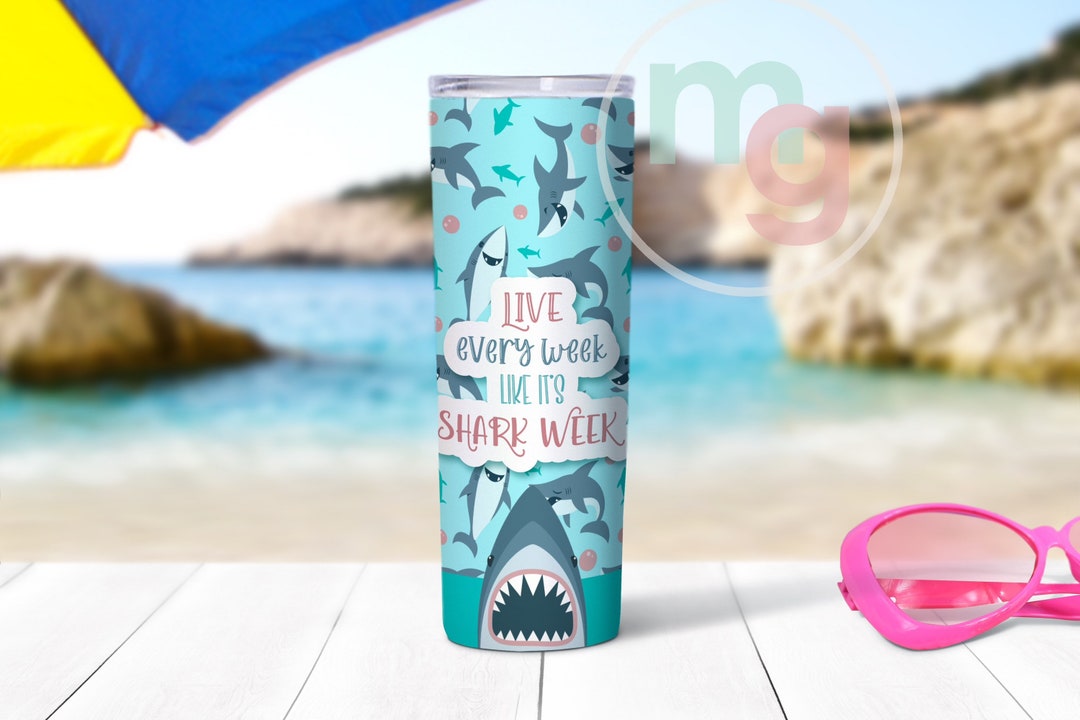 Shark Week Skinny Tumbler 20oz Cup Jaws Shark Bite Tumbler Live Every ...
