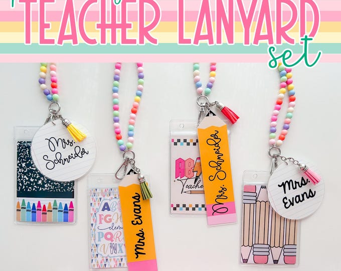 Personalized Teacher Lanyard Set | Beaded Lanyard With Pencil Notebook ...