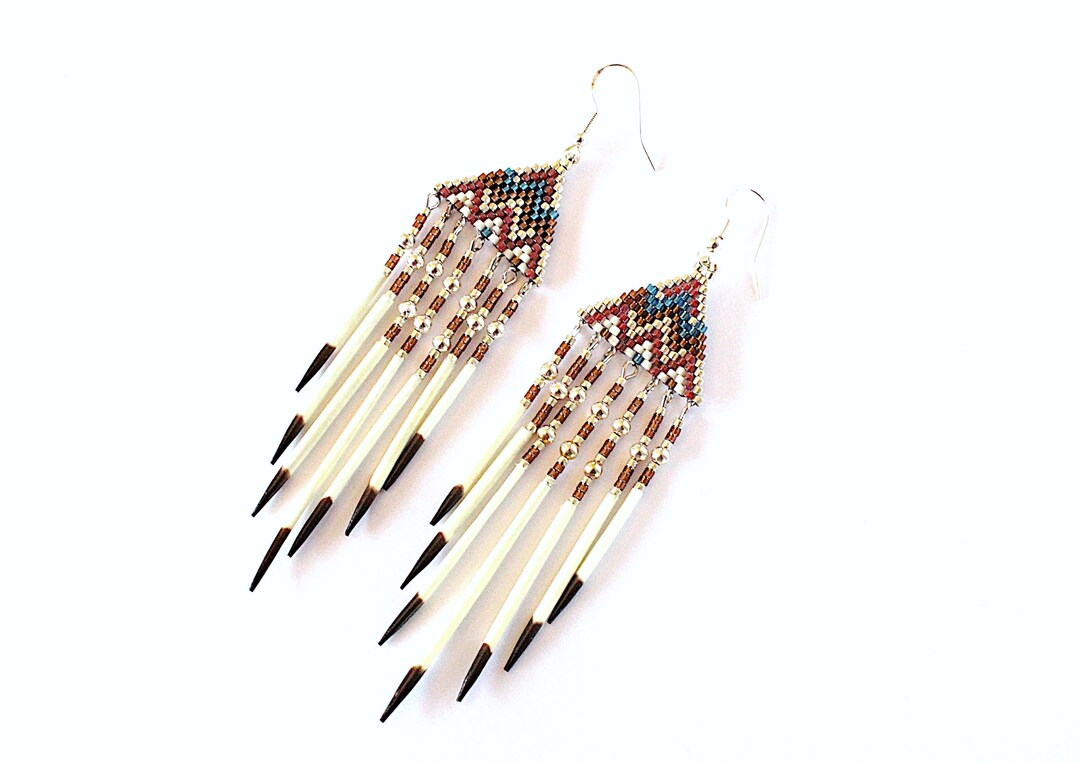 Quill and Seed Bead Multicolor Earrings - Etsy