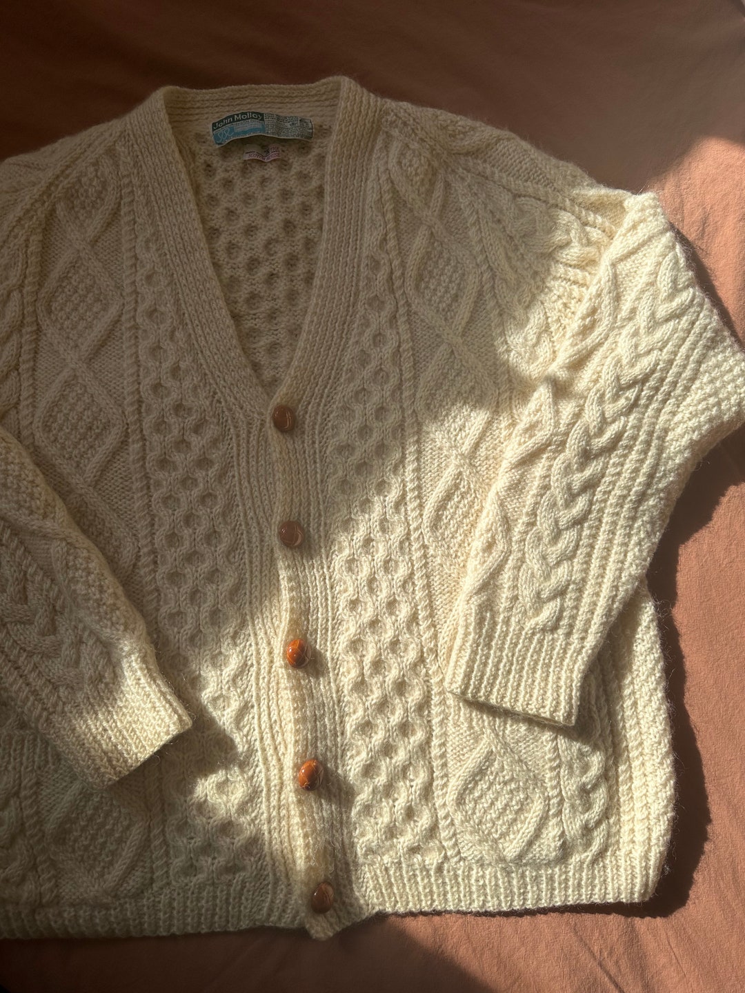 Vintage Irish John Molloy Pure Wool Natural White Handknitted Aran ...