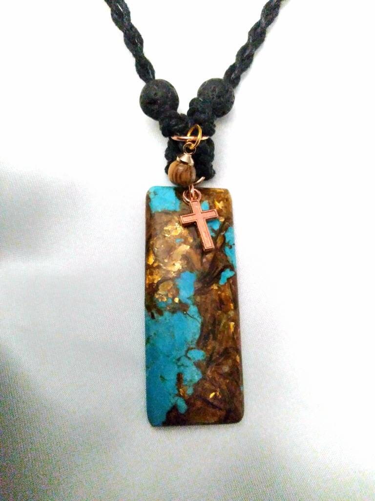 Blue Turquoise Gold and Copper Bornite Stone Pendant Piece - Etsy