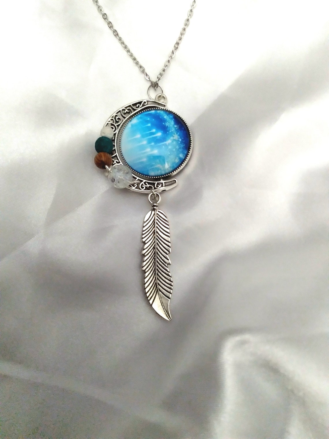 Silver Cresent Moon Frame With Double Sided Heavens Photo Cabochon ...