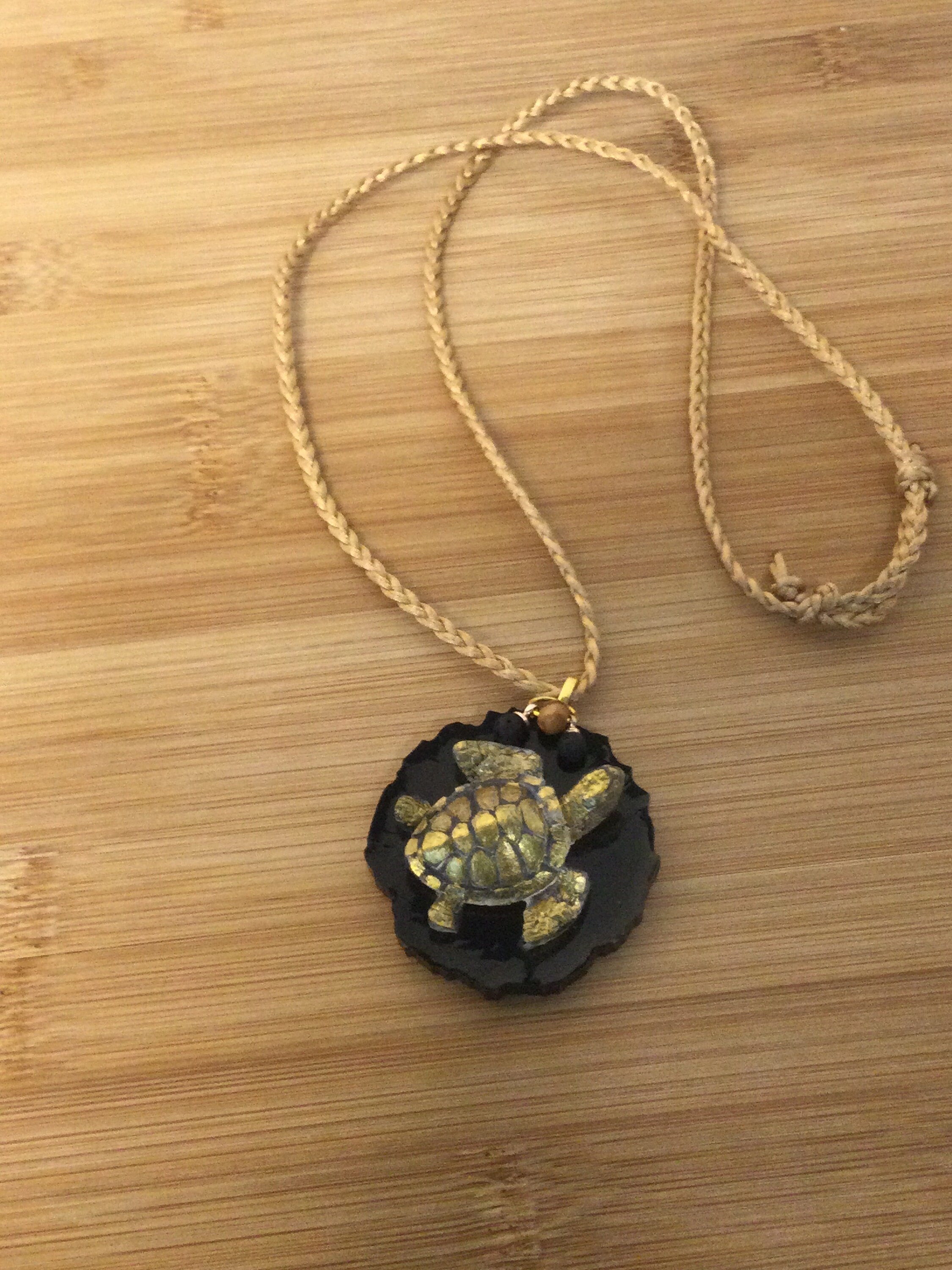 Creation Resin Piece-gold Iridescent Sea Turtle, 1 3/4” on Gold Braided ...