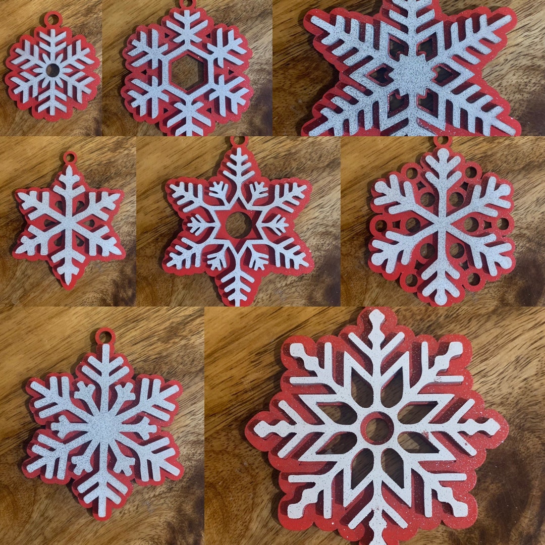 Snowflake Christmas Tree Ornaments Set of 8 Red and White Snowflakes - Etsy