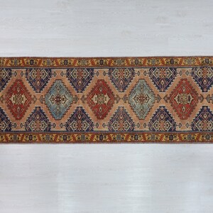 2x13 Blue Yellow Tan Calico Vintage Runner Rug - Hand Woven Wool Veg ...