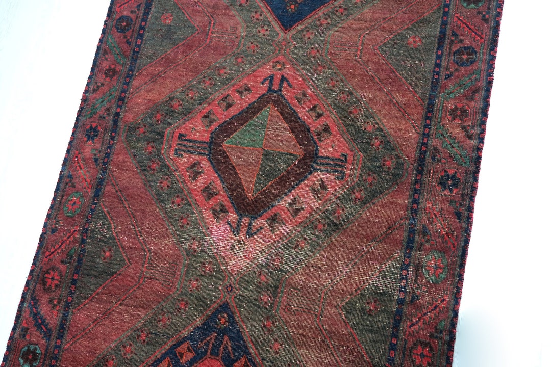 4x9 Red Sage Green Vintage Oriental Rug - Handwoven Persian Style ...