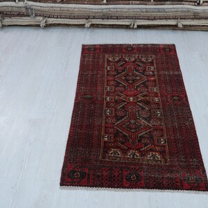 3x5 Brick Red Black Vintage Oriental Rug Handwoven Tribal Accent Rug ...
