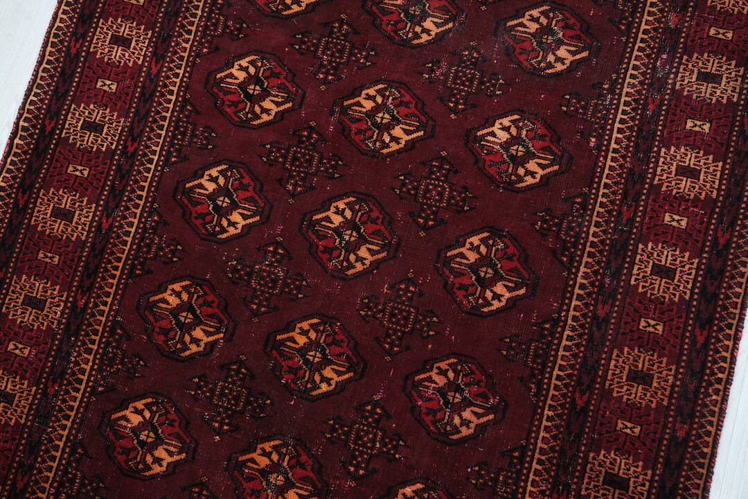 4x6 Mahogany Red Vintage Oriental Rug Handwoven Tribal Accent Rug ...