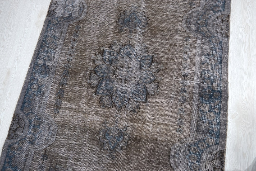 3x5 Chocolate Brown Dusty Blue Vintage Oriental Rug - Handwoven Floral ...