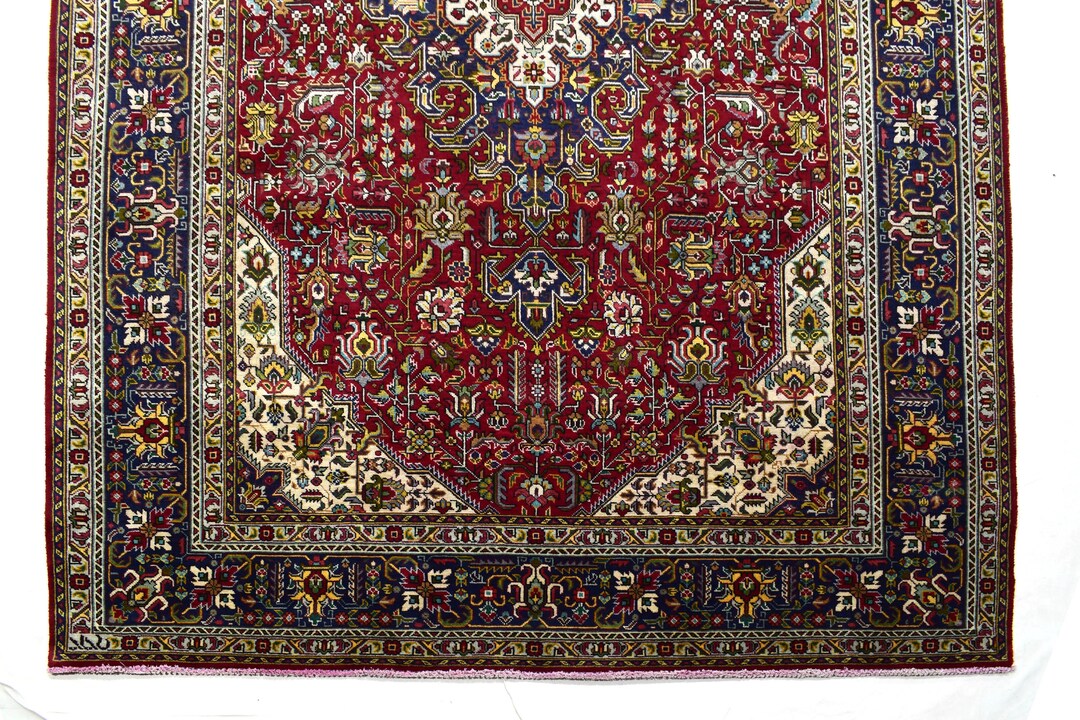 6x9 Crimson Red Navy Blue Vintage Hand-knotted Rug, Rug for Living Room ...