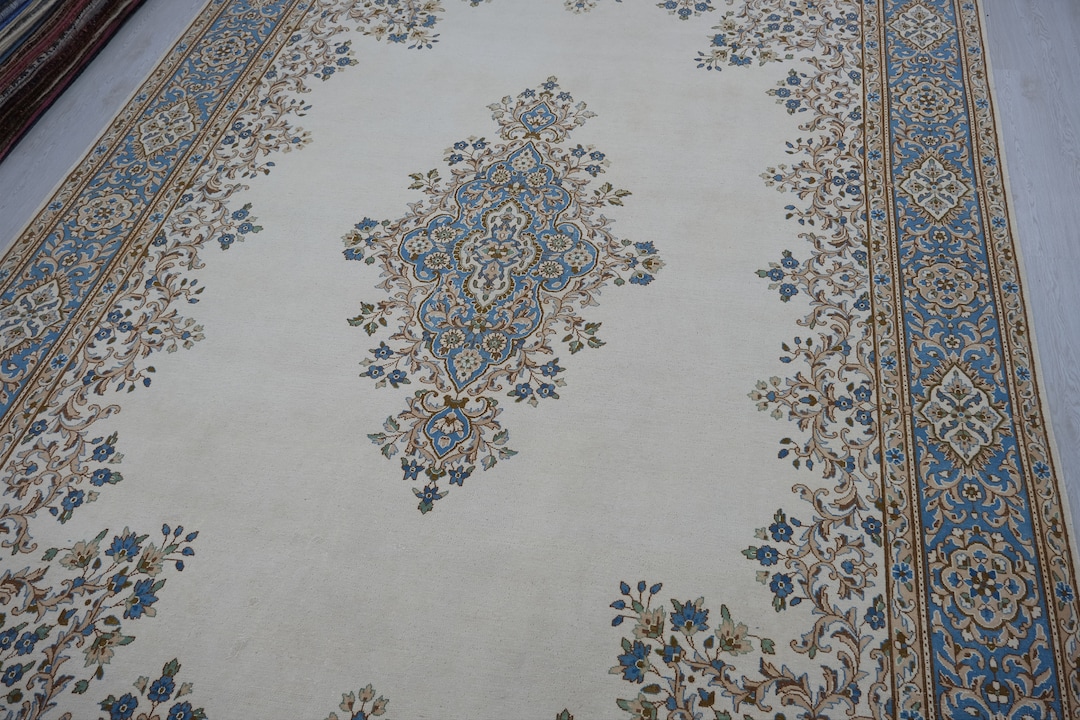 10x14 French Blue Cream Vintage Area Rug - Oriental Floral Medallion ...