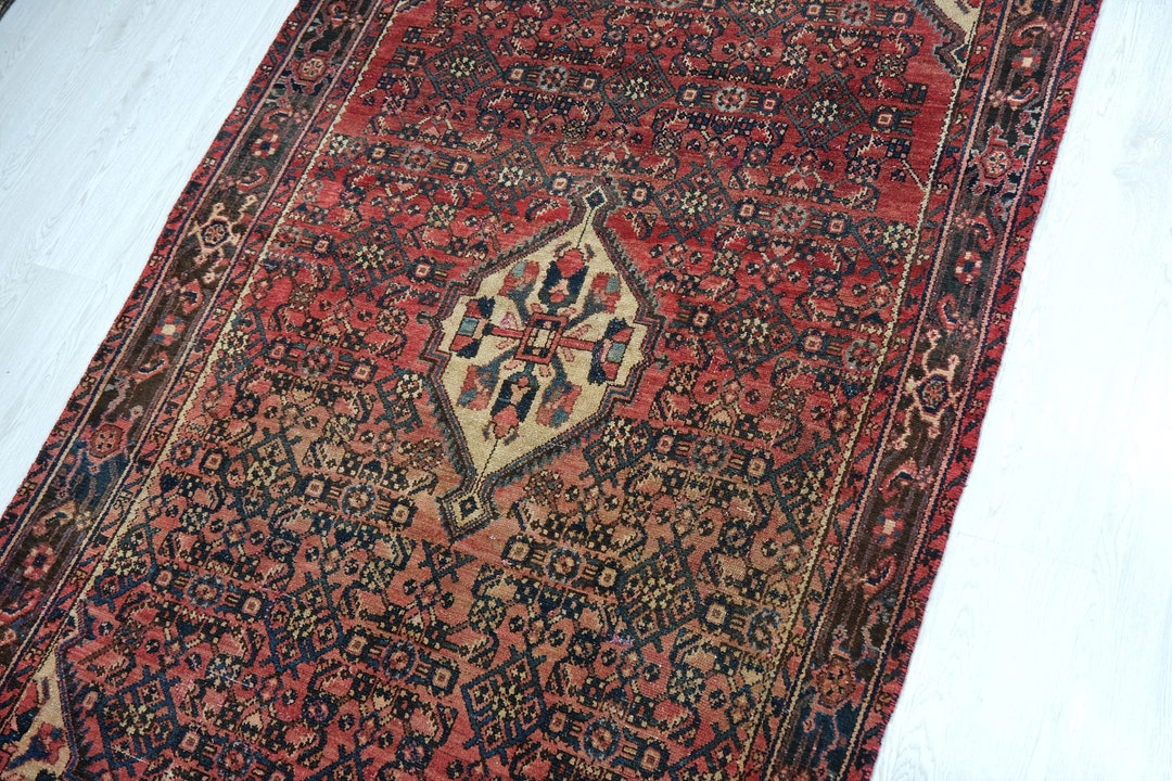4x7 Rose Red Beige Vintage Oriental Rug Handwoven Persian Style Tribal ...
