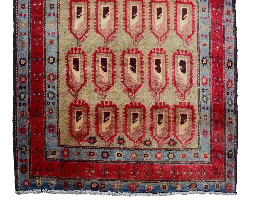 4x9 Collectible Beige Geometric Vintage Hand-knotted Rug, Rug for ...