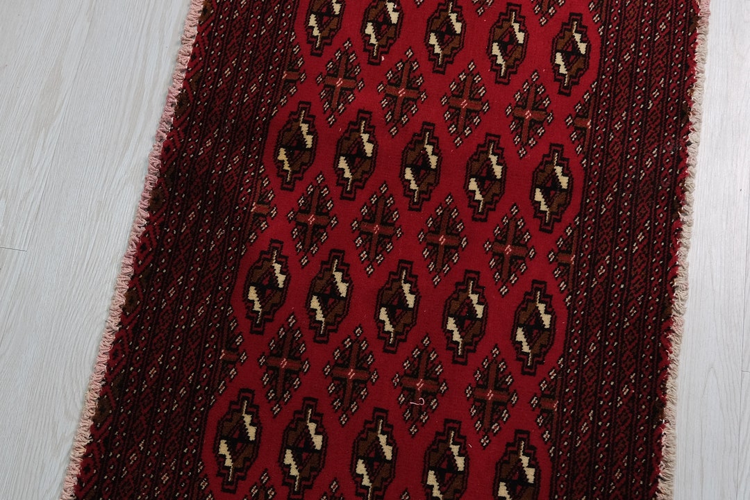 2x4 Ruby Red Black Ersari Vintage Oriental Rug Handwoven Tribal Accent ...