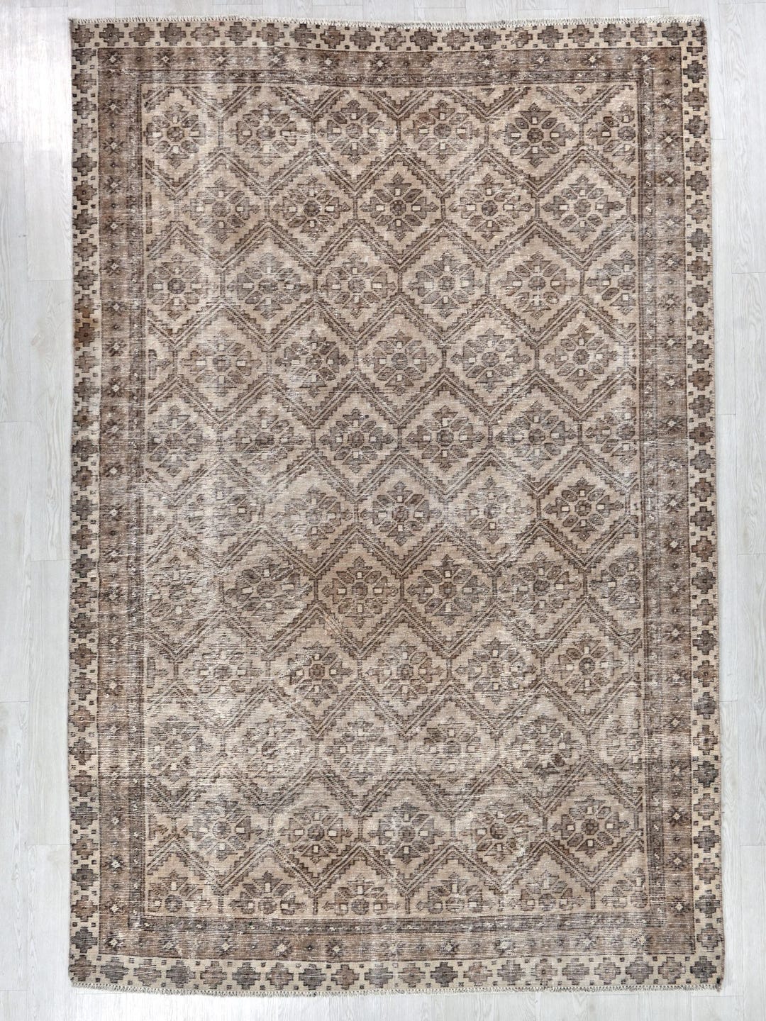Cedar Brown 6x10 Ft Vintage Oriental Handmade Persian Style Geometric ...