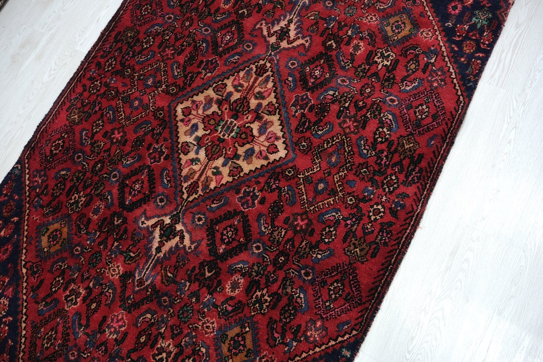 4x6 Red Blue Brown Ivory Persian Style Tribal Geometric Rug - Handwoven ...