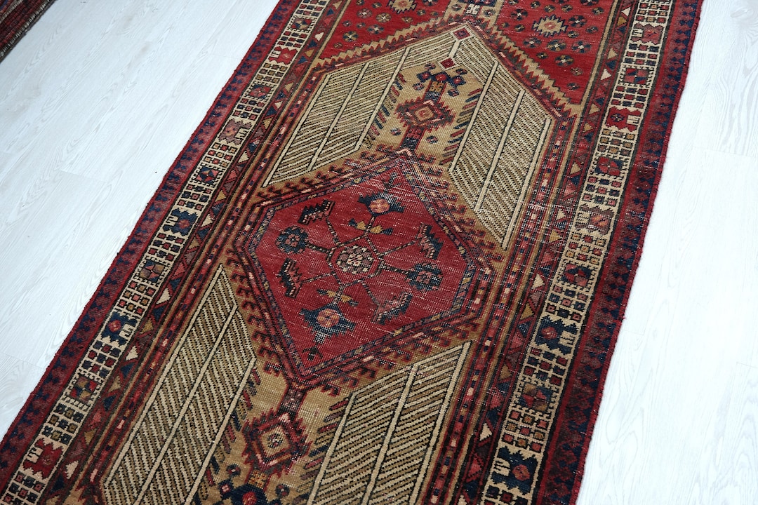 3x7 Tribal Burgundy Navy Blue Tribal Runner Rug - Hand-knotted Wool ...