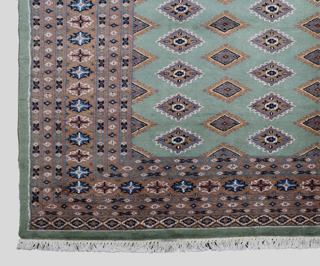 Green Turquoise Beige 6x9 Handwoven Bokhara Rug Luxury Wool Carpet ...