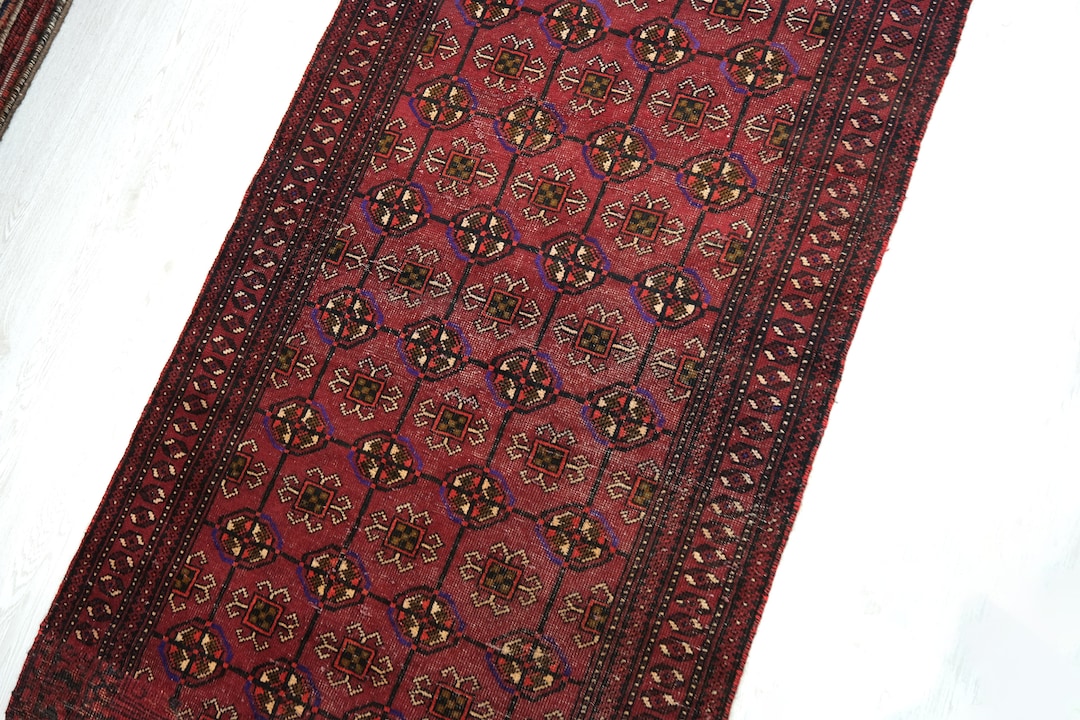 3x6 Wine Red Vintage Accent Rug Oriental Hand Knotted Low Pile Wool Veg ...