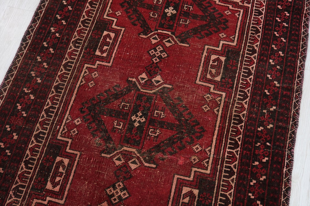 3x6 Red Black Beige Vintage Oriental Rug Handwoven Tribal Accent Rug ...
