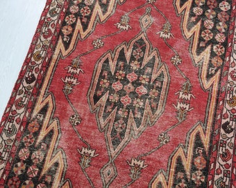 4x6 Rose Red Black Vintage Oriental Rug Handwoven Floral Area Rug ...