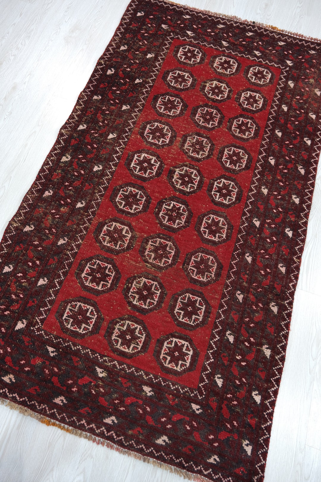 3x6 Red Cream Vintage Oriental Rug - Handwoven Persian Style Tribal ...