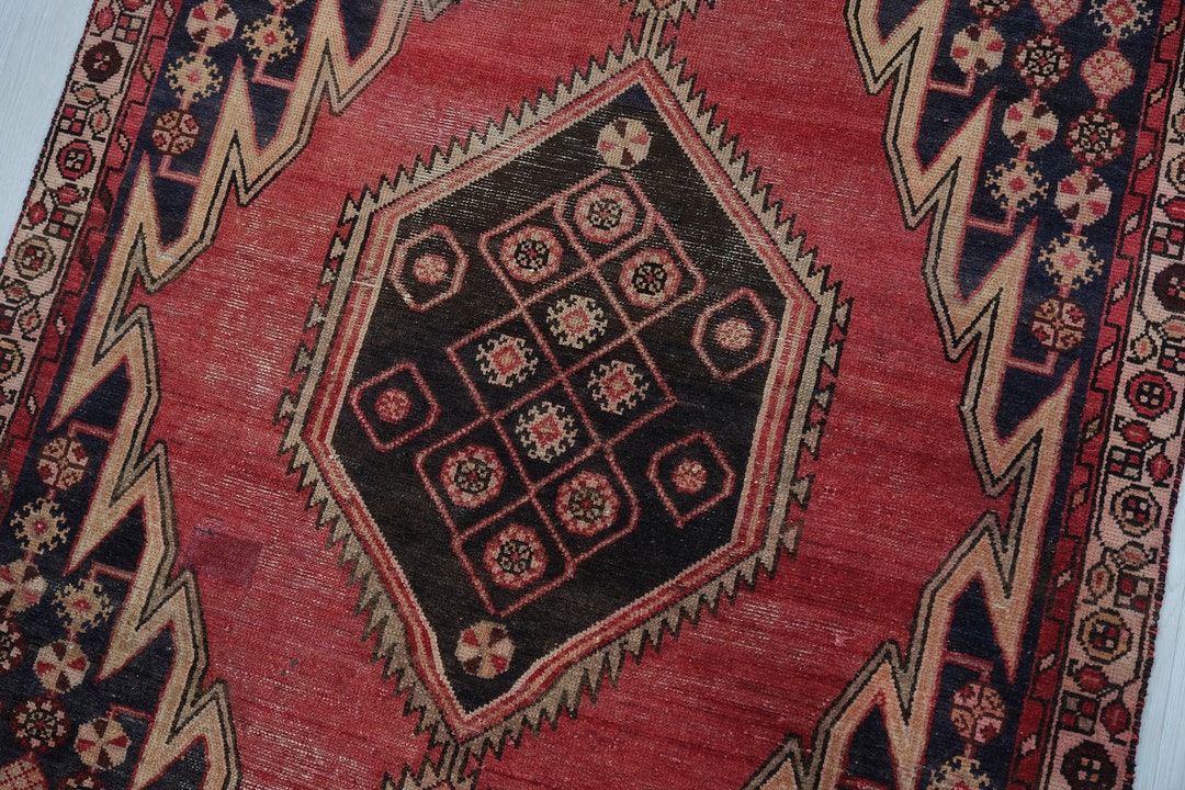 4x6 Red Black Beige Vintage Oriental Rug Handwoven Tribal Area Rug ...