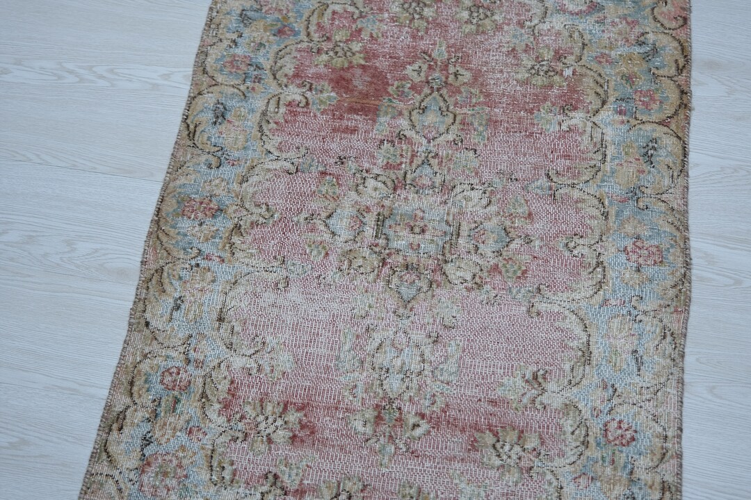 2x3 Faded Red Turquoise Beige Vintage Oriental Rug - Handwoven ...