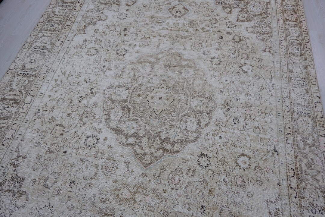 9x12 Hazelnut Brown Cream Vintage Area Rug - Oriental Low Pile Floral ...