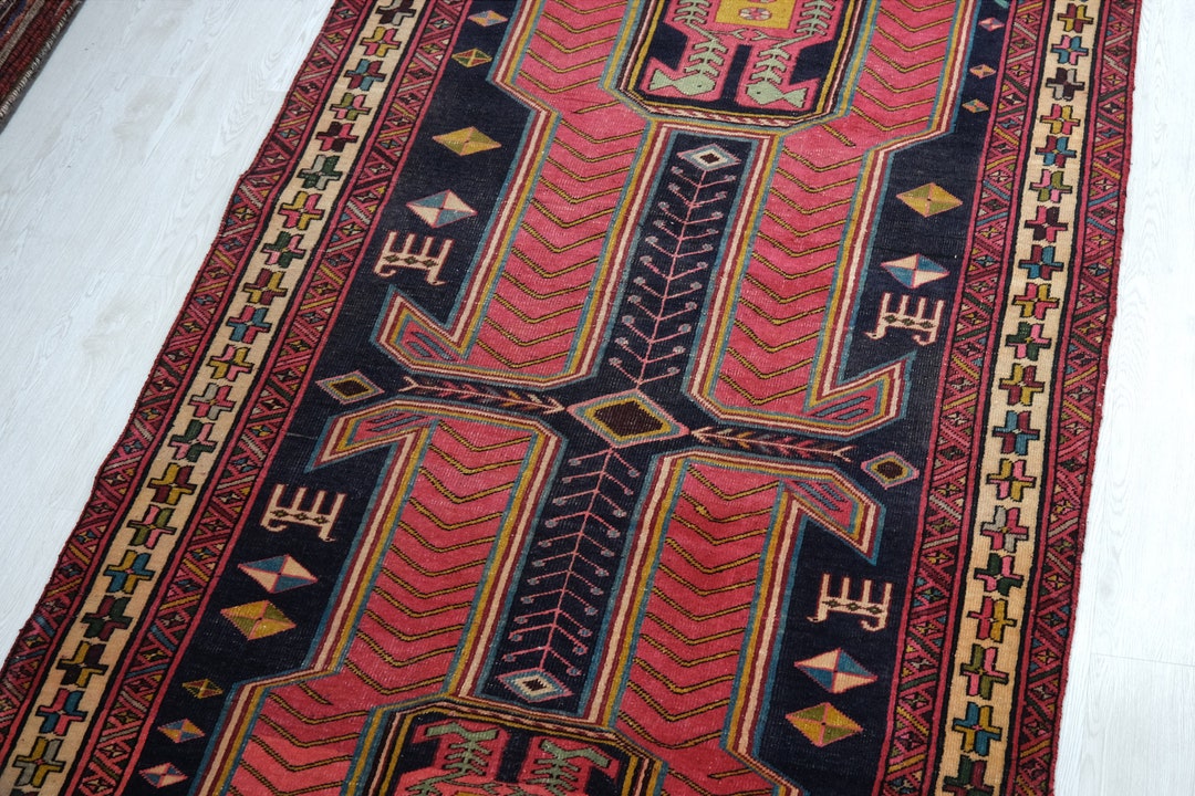 5x11 Red Midnight Blue Beige Vintage Oriental Rug - Handwoven Tribal ...