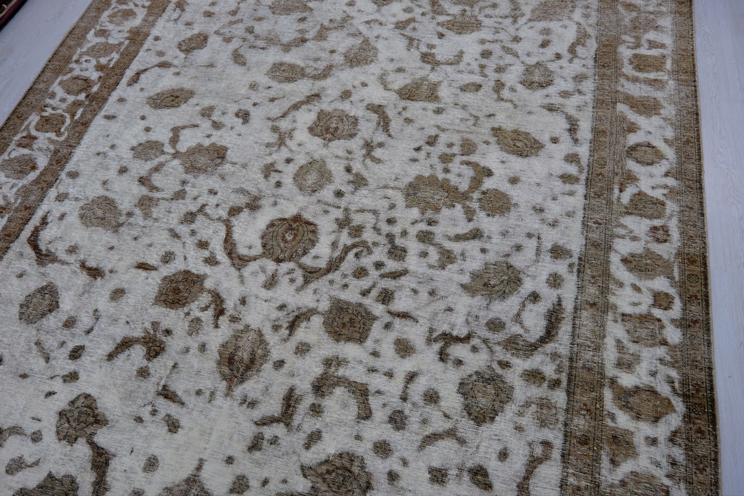 9x12 Bay Brown Cream Vintage Area Rug - Oriental Low Pile Floral Rug ...