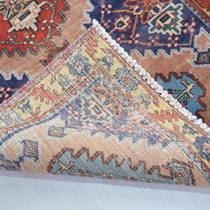2x13 Blue Yellow Tan Calico Vintage Runner Rug - Hand Woven Wool Veg ...