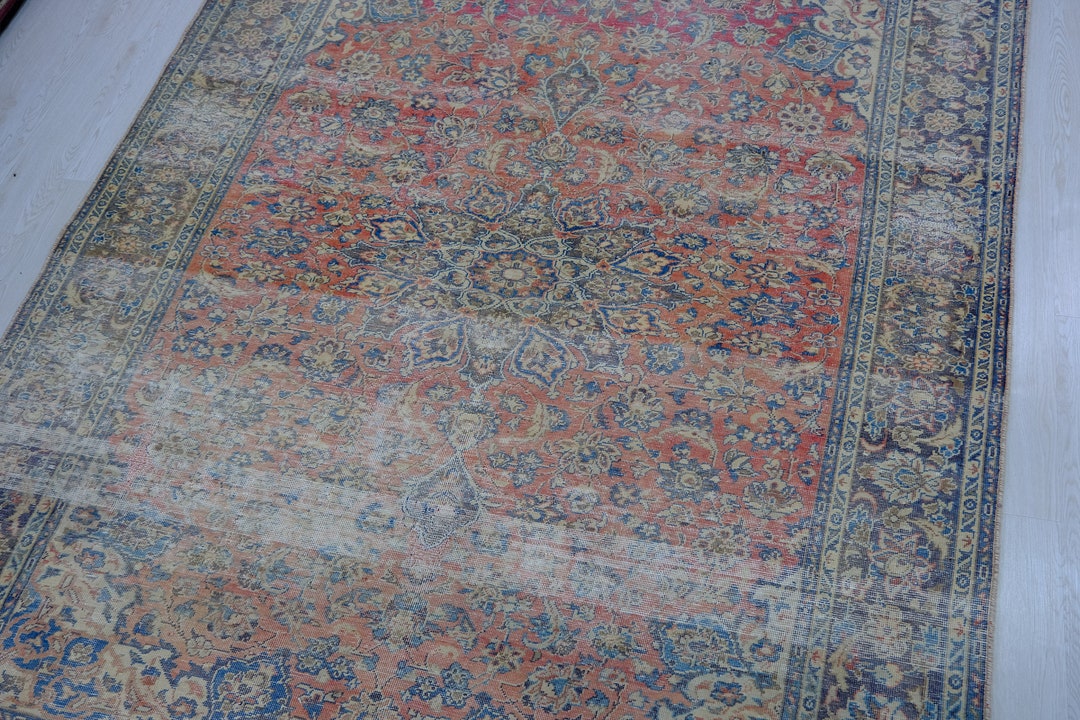 6x10 Red-orange Royal Blue Vintage Area Rug - Oriental Distressed ...