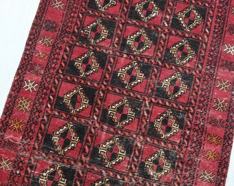 3x6 Black Scarlet Red Vintage Oriental Rug - Handwoven Tribal Accent ...