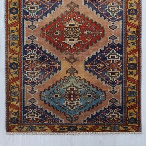 2x13 Blue Yellow Tan Calico Vintage Runner Rug - Hand Woven Wool Veg ...