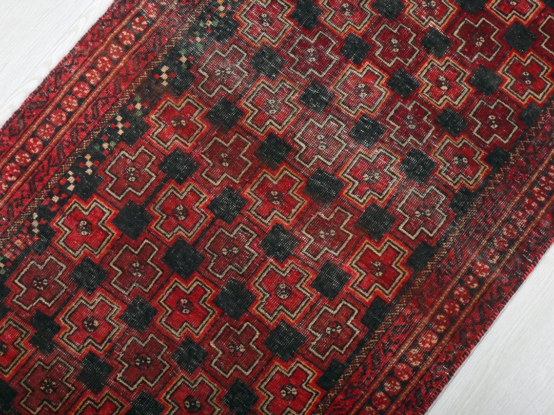 Vintage 2x5 Ft Oriental Persian Style Hand-knotted Scarlet Red Accent ...