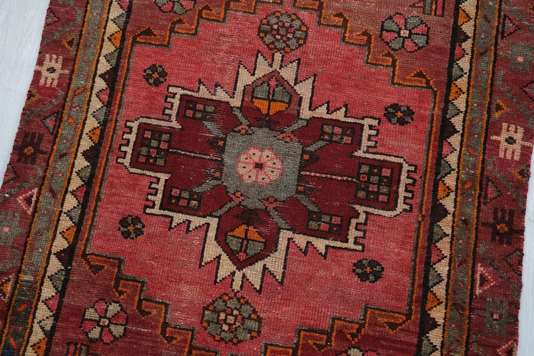 3x6 Rose Red Beige Vintage Oriental Rug - Handwoven Tribal Accent Rug ...