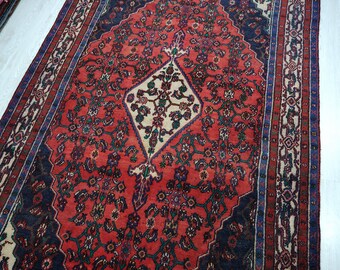4x9 Faded Red Black Pink Vintage Oriental Rug Handmade Distressed ...