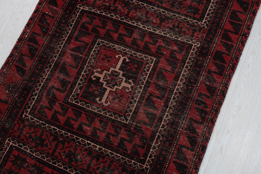 3x5 Burgundy Black Beige Vintage Oriental Rug Handwoven Tribal Accent ...