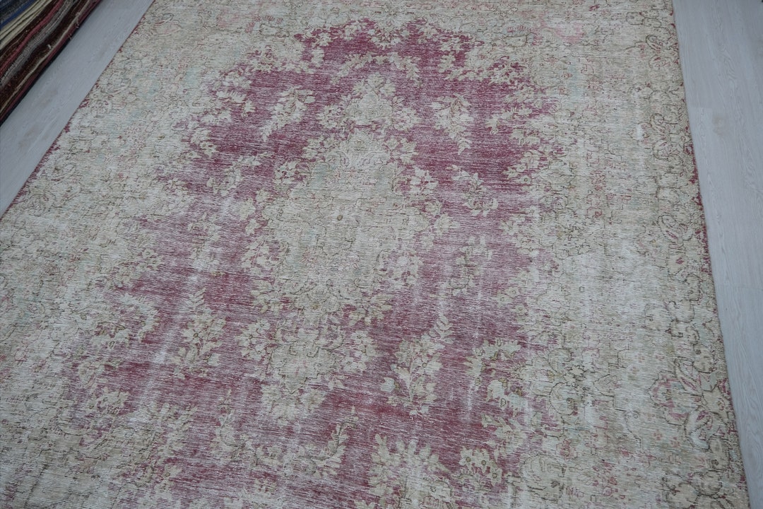 9x12 Pink Cream Vintage Area Rug - Oriental Persian Style Floral Rug ...