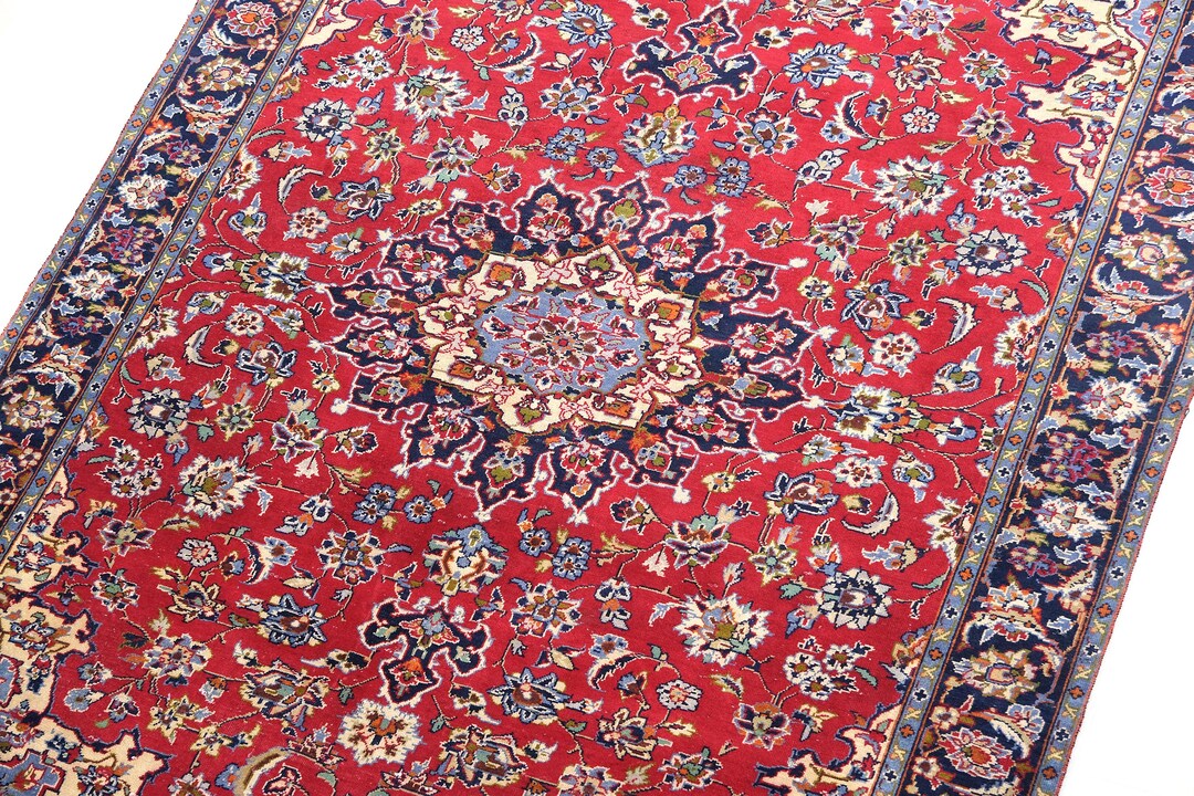 7x9 Red Navy Blue Vintage Area Rug, Oriental Turkish Anatolian Rug ...